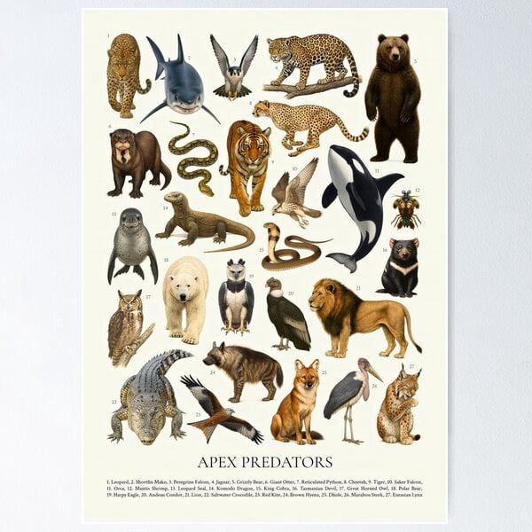 Charten Apex Predators Carnivore Chart Poster, 8x12 UNFRAMED - Walmart.com