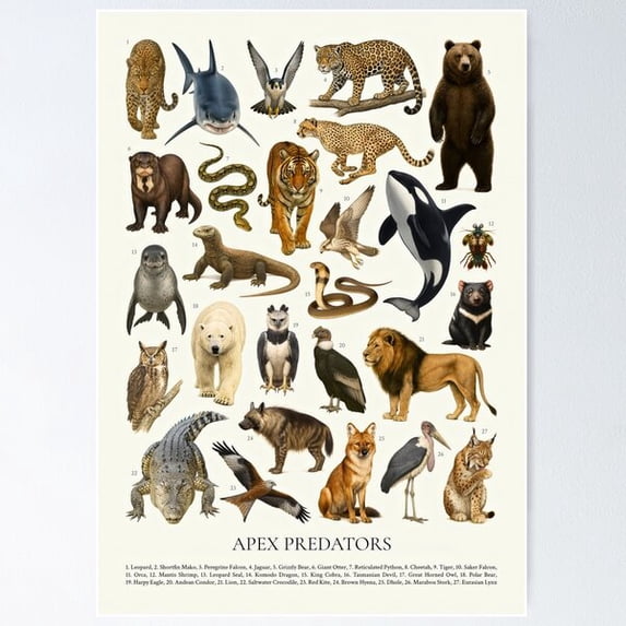 Charten Apex Predators Carnivore Chart Poster, 8x12 UNFRAMED - Walmart.com