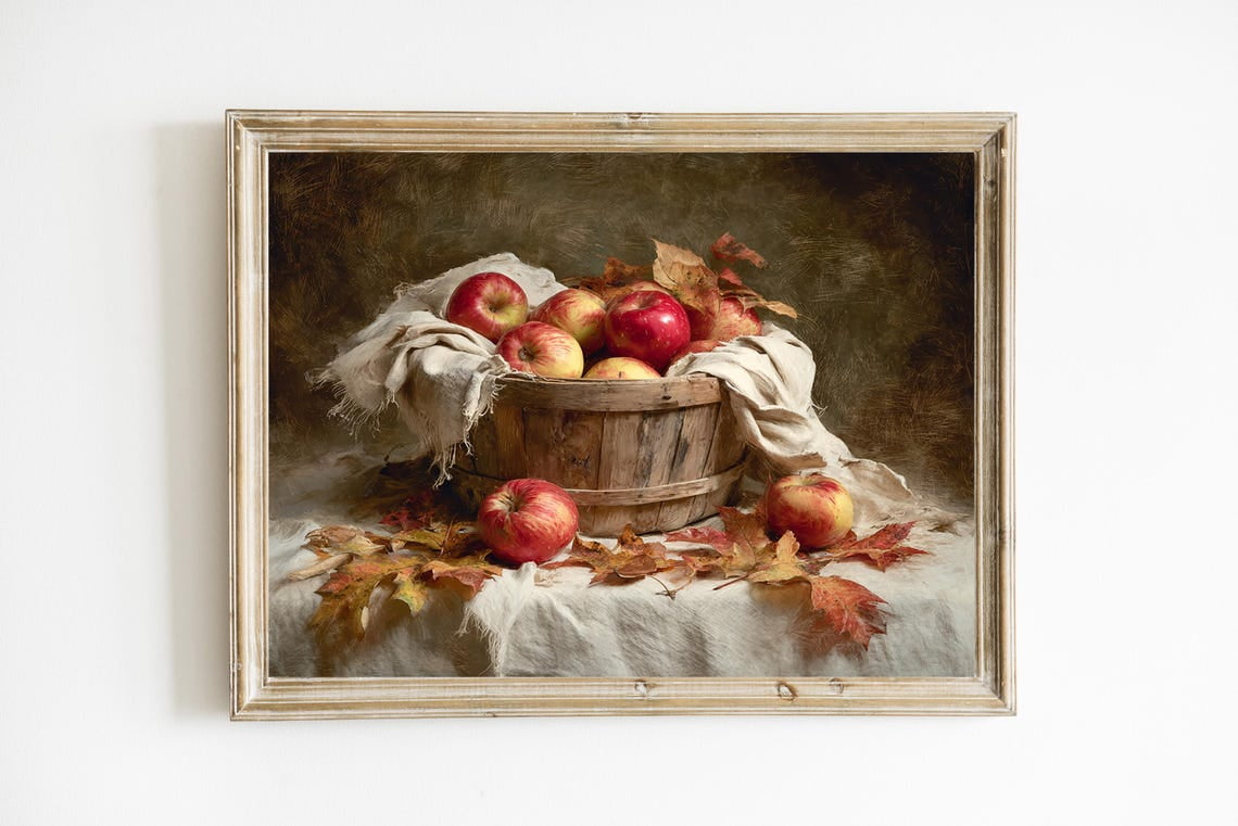 Charten Autumn Basket of Apples Poster Rustic Cottagecore Wall Art ...