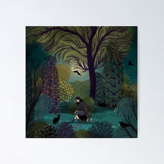 Charten Black Cat Gathering Illustration Poster, 8x12 UNFRAMED ...