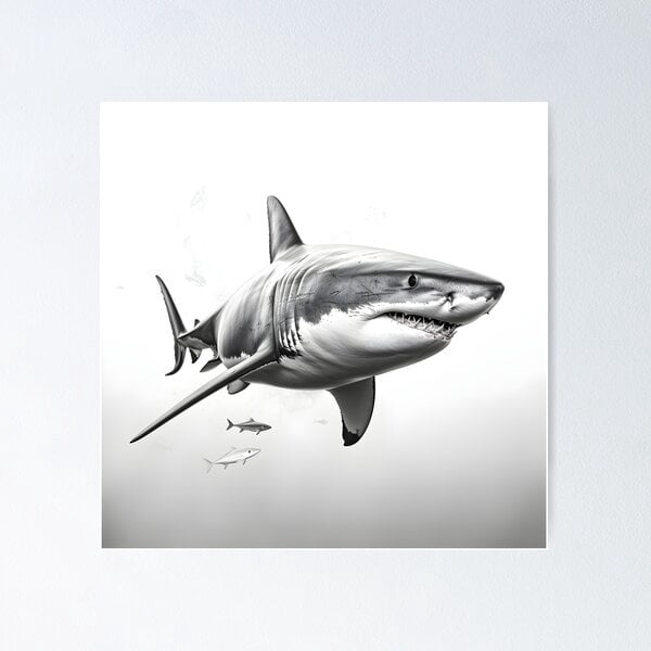 Charten Black and White Shark Pencil Drawing, 12x18 UNFRAMED - Walmart.com