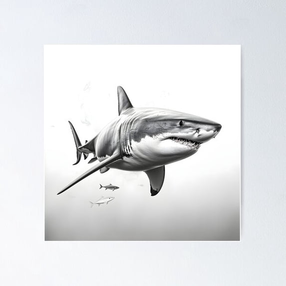 Charten Black and White Shark Pencil Drawing, 8x12 UNFRAMED - Walmart.com