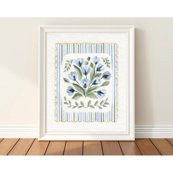 Charten Blue Tulip Grandmillennial Cottagecore Floral Wall Art Poster ...