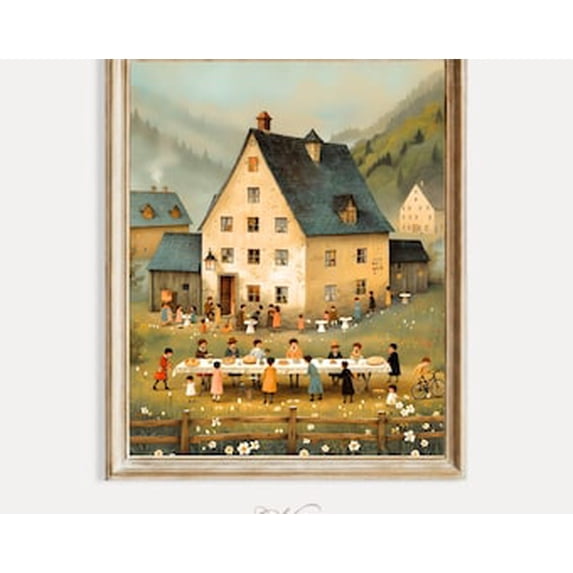 Charten Cozy Spring Farm Potluck Folk Art Poster, 24x36 UNFRAMED ...
