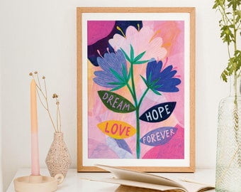 Charten Dream Hope Love Colorful Floral Wall Art Poster, 8x12 UNFRAMED ...