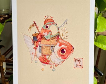 Charten Fish and Frog Goldfish Cottagecore Wall Art Poster, 16x24 ...