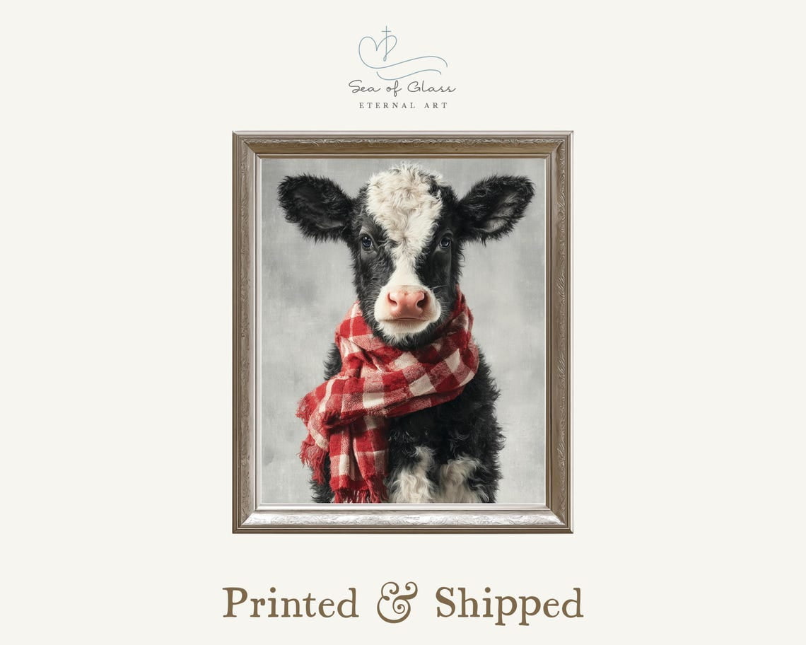 Charten Fluffy Calf Poster Rustic Farmhouse Winter Wall Art, 24x36 ...