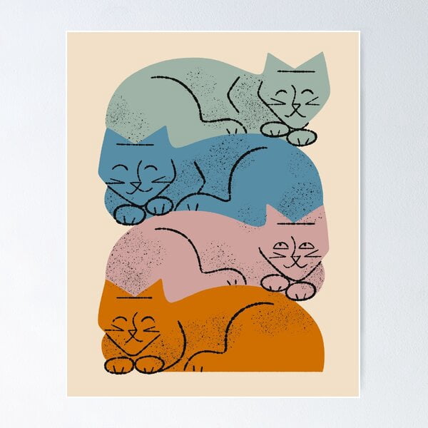Charten Four Cats Stacked Illustration Poster, 12x18 UNFRAMED - Walmart.com