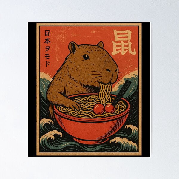 Charten Funny Capybara Ramen Kawaii Illustration Poster, 8x12 UNFRAMED ...