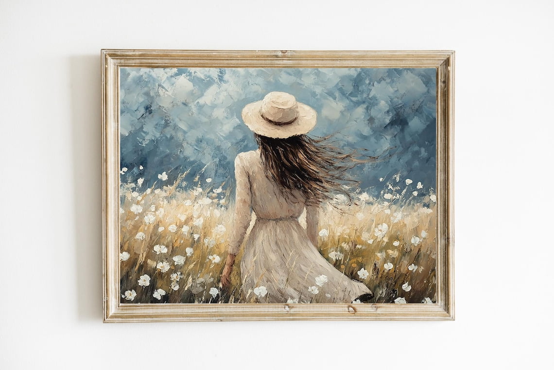 Charten Girl in Floral Field Poster Rustic Cottagecore Wall Art, 8x12 ...