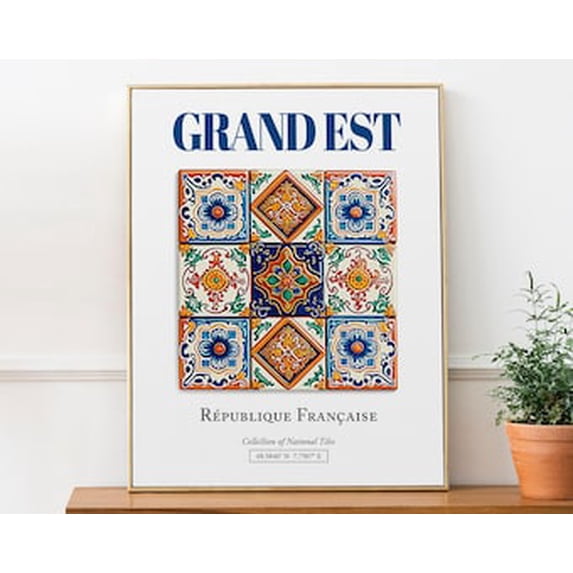 Charten Grand Est France Tile Folk Art Kitchen Poster, 16x24 UNFRAMED ...