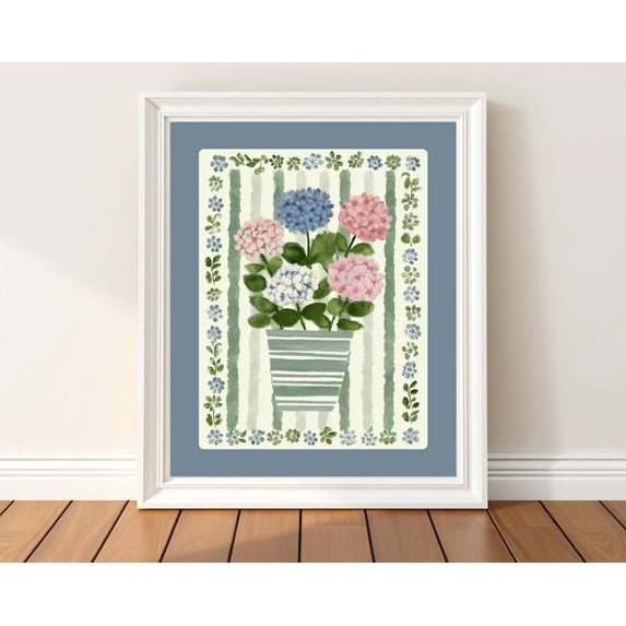 Charten Hydrangea Vase Poster Grandmillennial Floral Wall Art, 16x24 ...