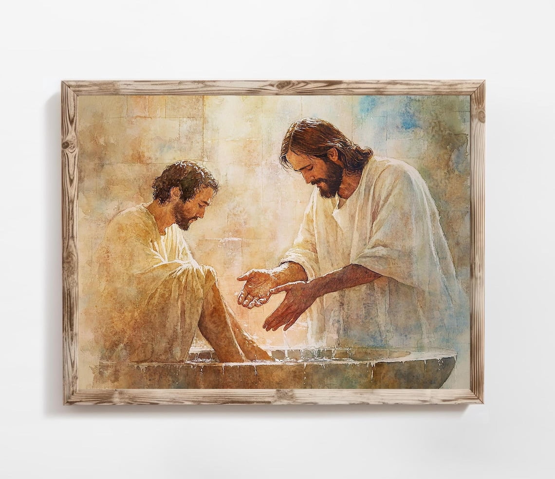 Charten Jesus Washing Feet Poster Christian Religious Wall Art, 12x18 ...