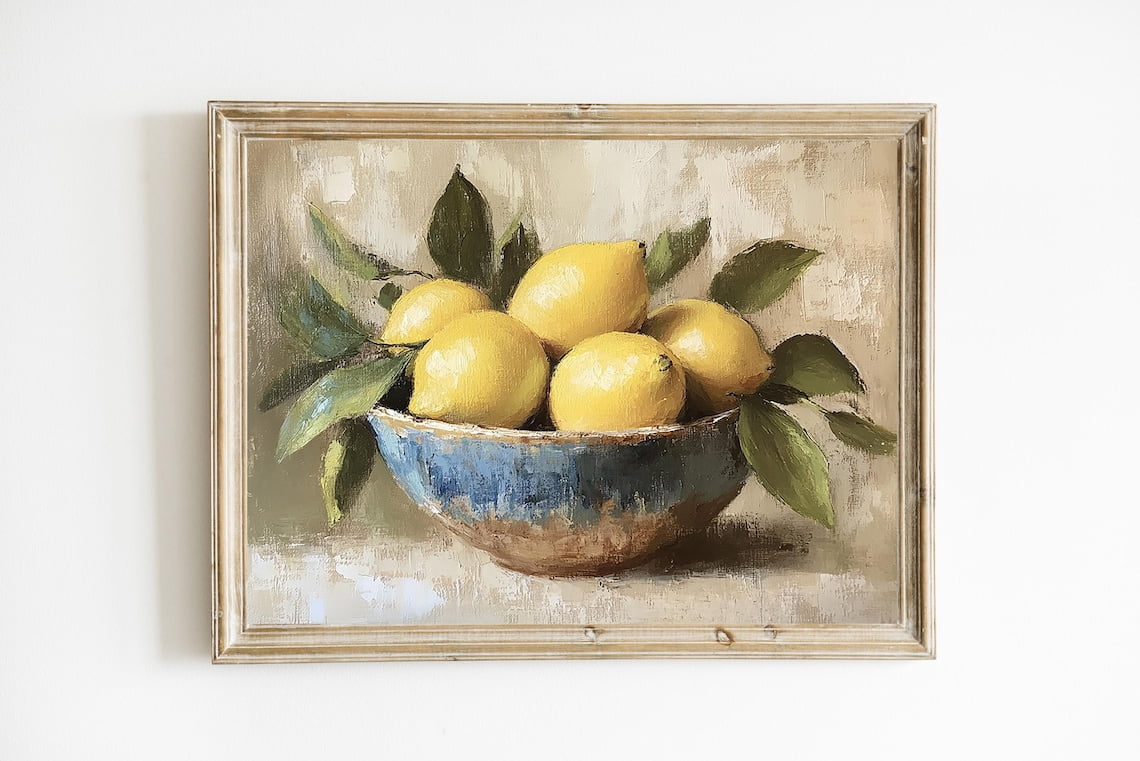 Charten Lemon Still Life Poster Vintage Kitchen Wall Art, 8x12 UNFRAMED ...
