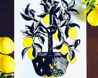 Charten Lemon Tree Botanical Folk Art Poster, 12x18 UNFRAMED - Walmart.com