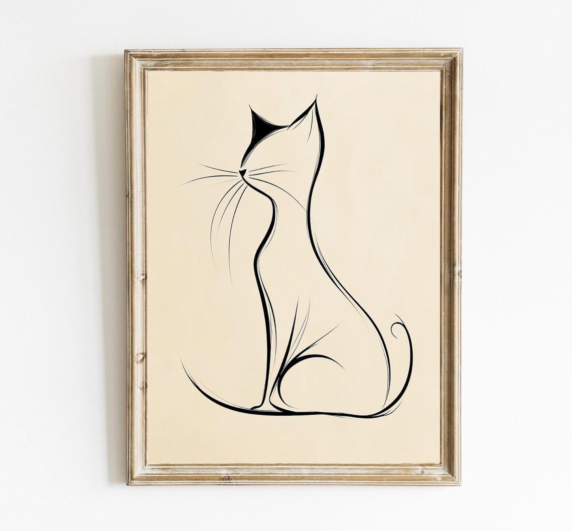 Charten Minimal Cat Poster Modern Cat Lover Wall Art, 16x24 UNFRAMED ...
