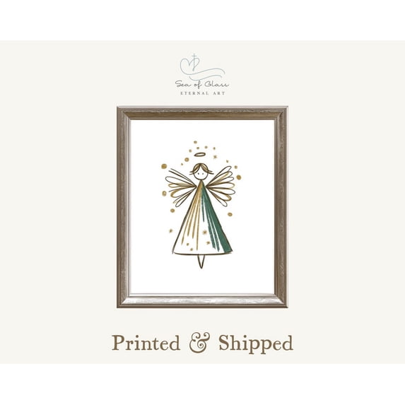 Charten Minimalist Green And Gold Angel Wall Art Poster, 24x36 UNFRAMED ...