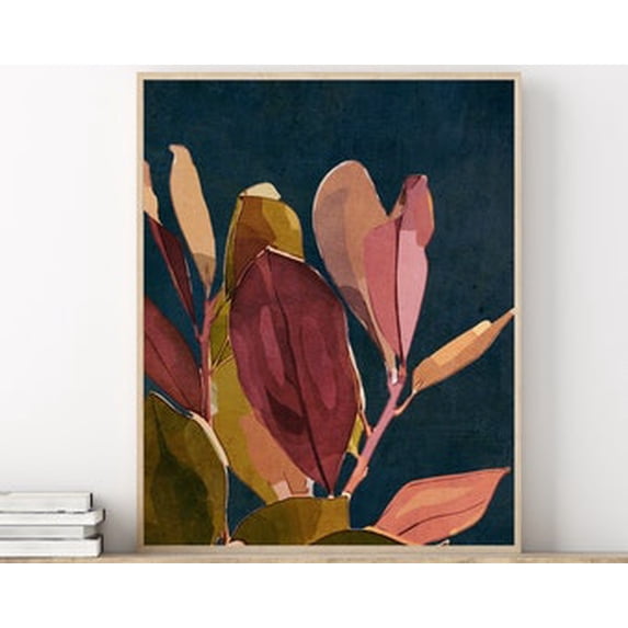 Charten Navy Blue Botanical Abstract Floral Boho Wall Art Poster, 12x18 ...
