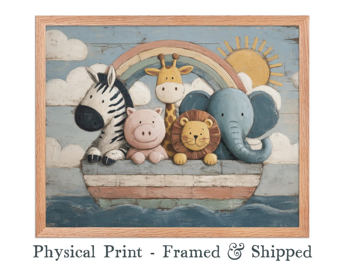 Charten Noah’s Ark Christian Nursery Wall Art Poster, 12x18 UNFRAMED ...
