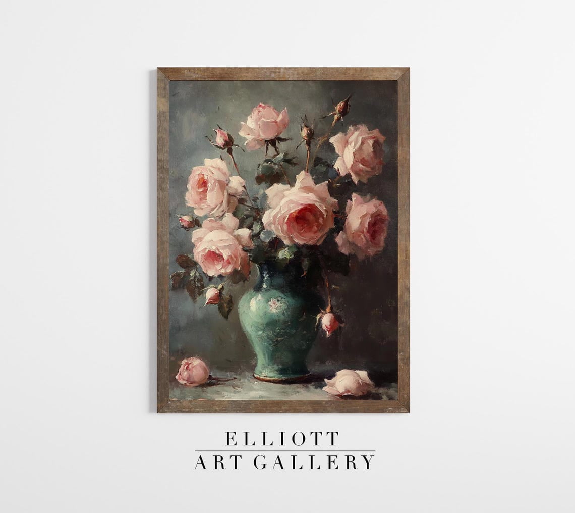 Charten Pink Roses Still Life Poster Vintage Botanical Wall Art, 24x36 ...