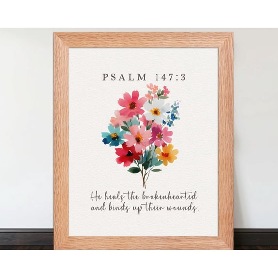 Charten Psalm 147:3 Floral Scripture Wall Art Poster, 16x24 UNFRAMED ...