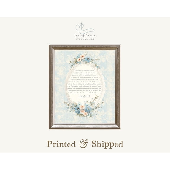 Charten Psalm 23 Blue Floral Scripture Wall Art Poster, 8x12 UNFRAMED ...