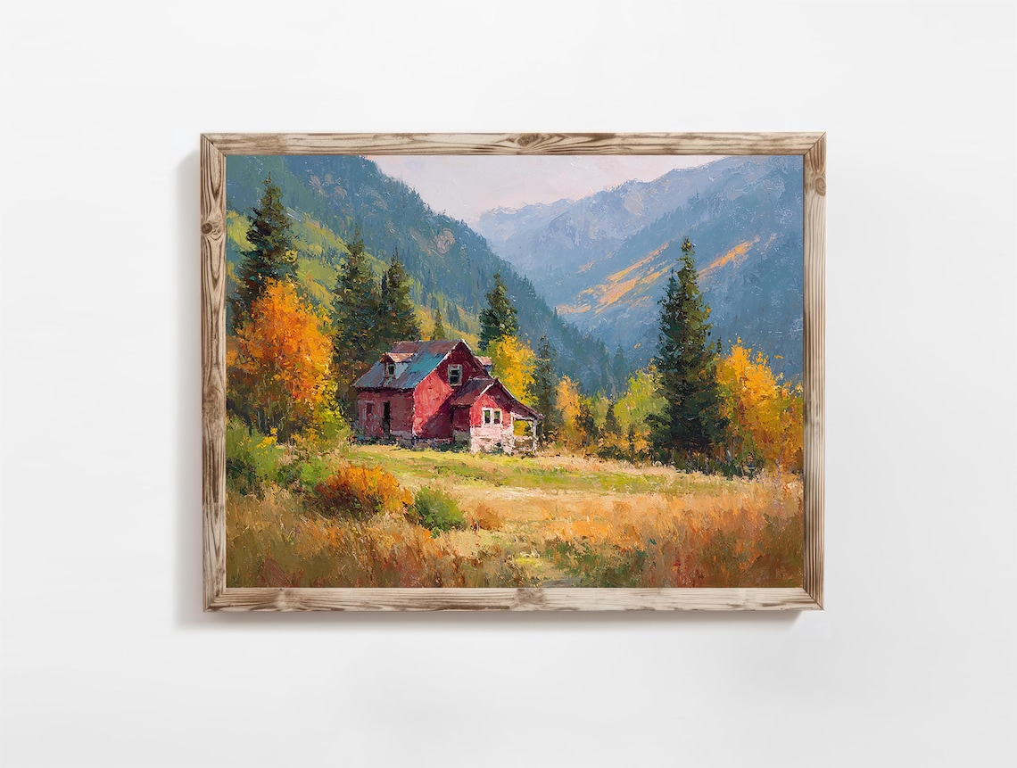 Charten Red Autumn Cottage Poster Rustic Farmhouse Wall Art, 8x12 ...