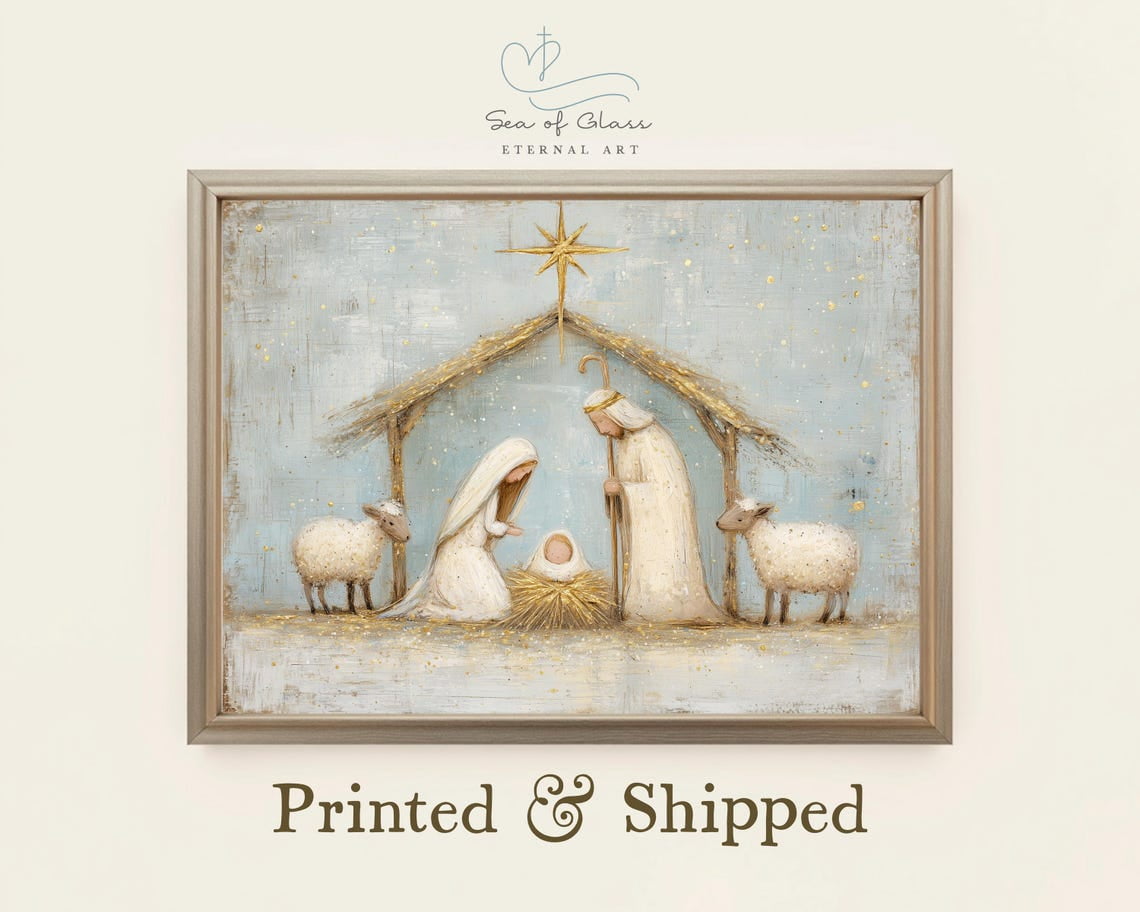 Charten Rustic Nativity Poster Holy Family Christian Wall Art, 24x36 ...