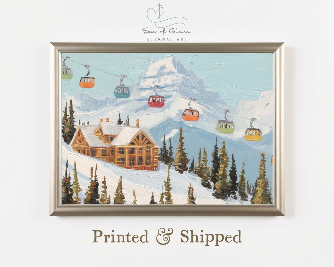 Charten Ski Lodge Poster Alpine Winter Landscape Wall Art, 8x12 ...