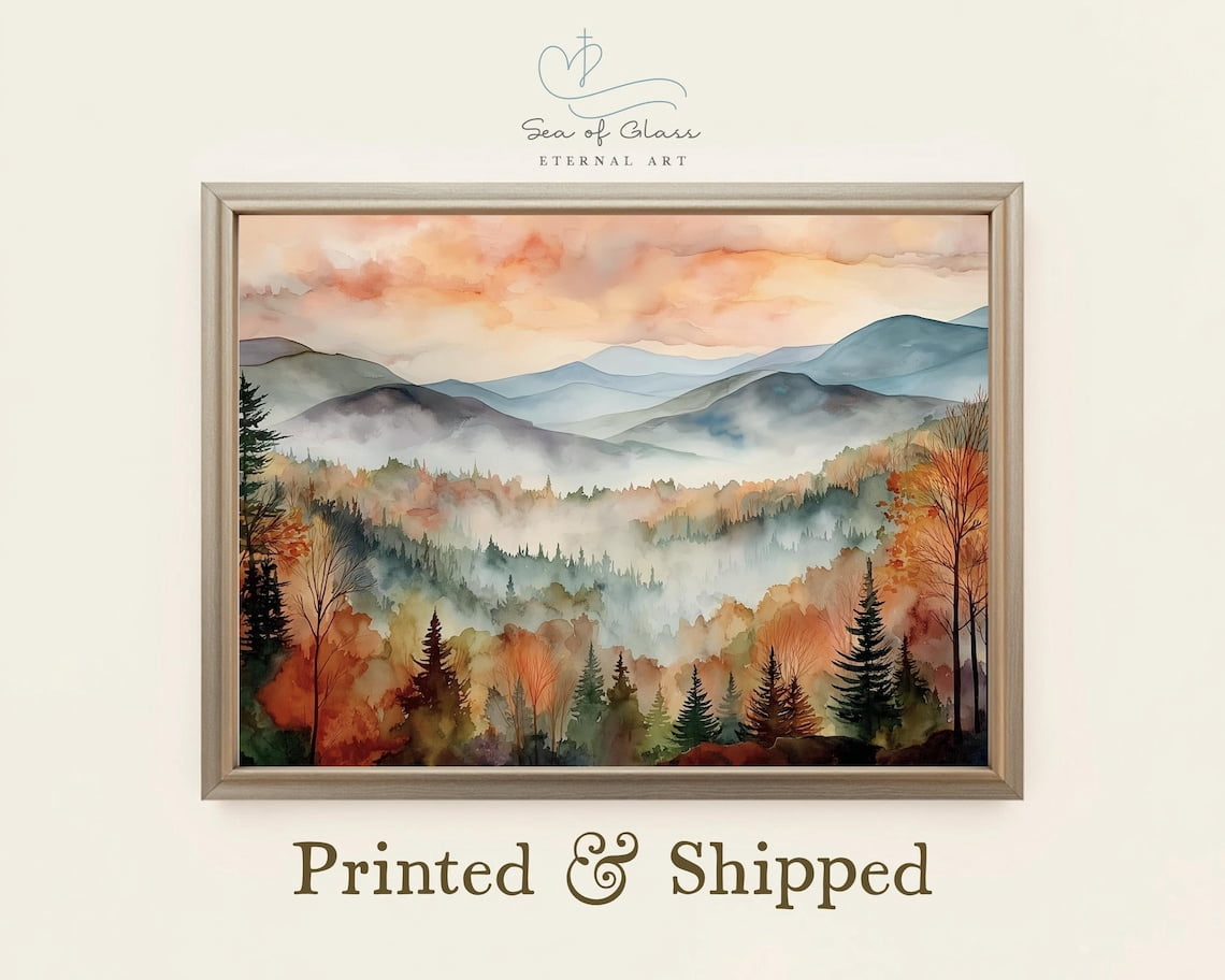 Charten Smoky Mountains Autumn Poster Rustic Woodland Fall Wall Art ...