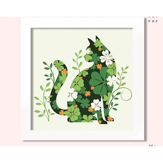 Charten St Patrick’s Day Cat Clover Wall Art Poster, 16x24 UNFRAMED ...