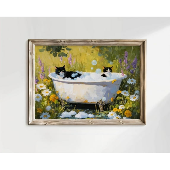 Charten Tuxedo Cats Garden Bath Poster Floral Bathroom Wall Art, 12x18 ...