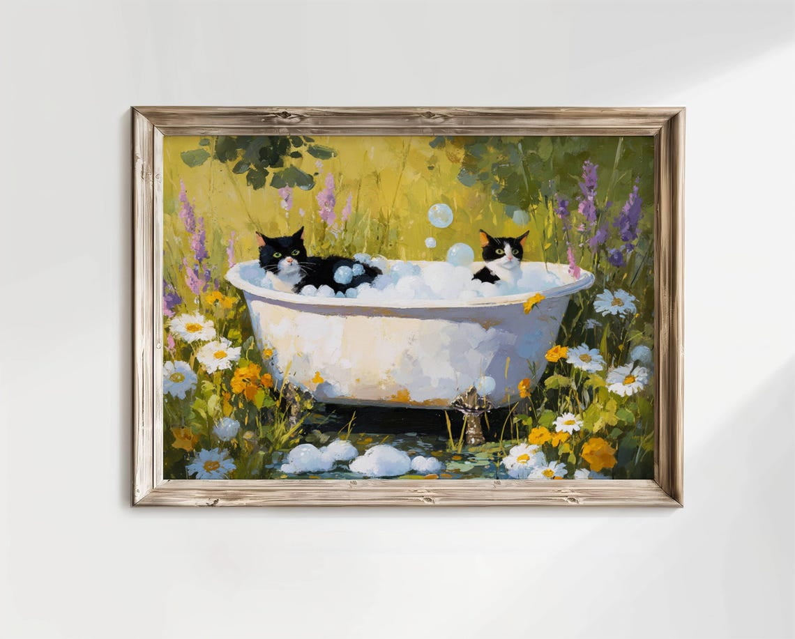 Charten Tuxedo Cats Garden Bath Poster Floral Bathroom Wall Art, 24x36 ...
