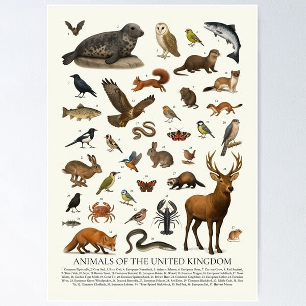 Charten United Kingdom Wildlife Illustration Chart Poster, 24x36 ...