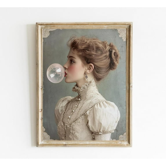 Charten Victorian Woman with Bubble Gum Poster Eclectic Vintage Wall ...