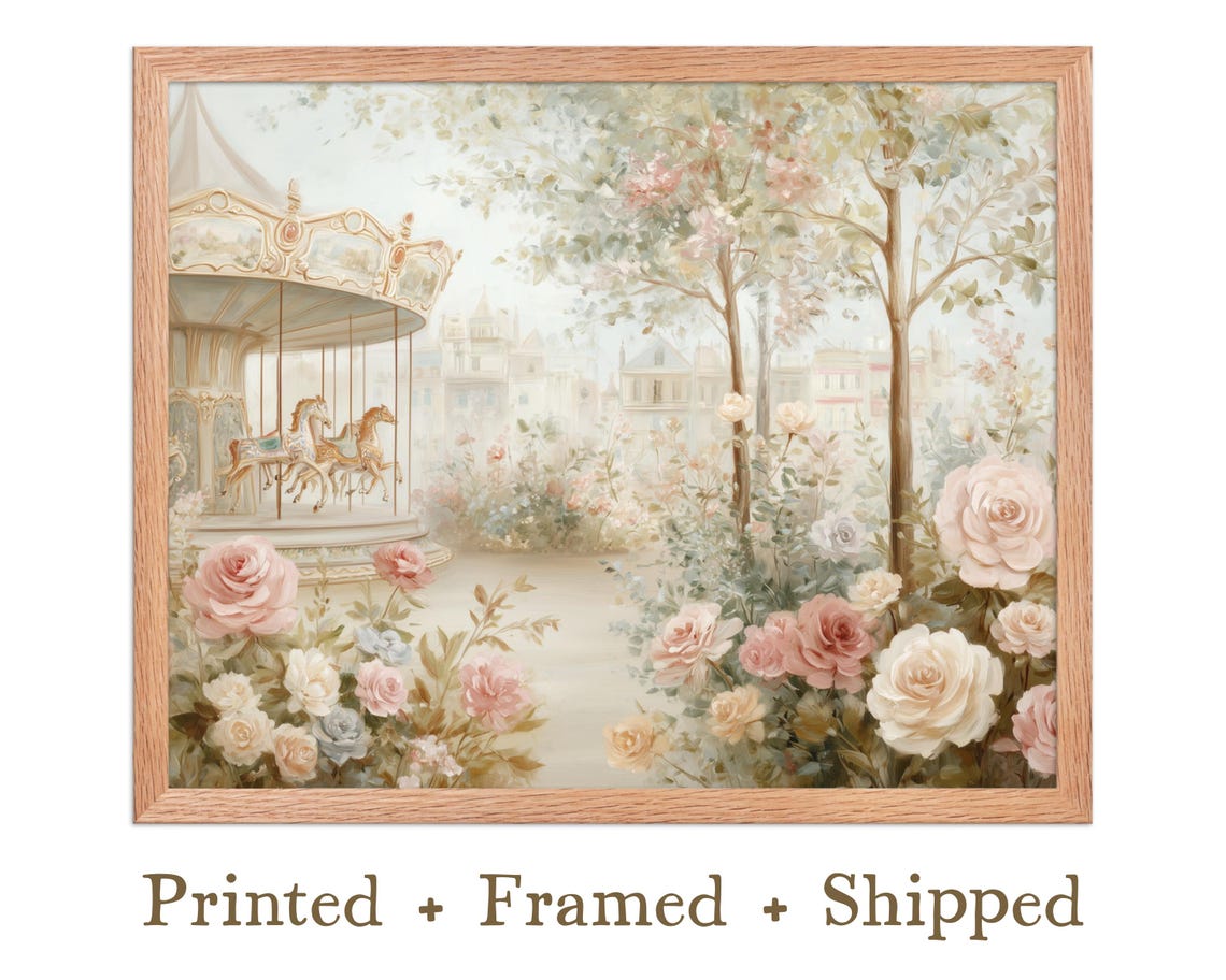 Charten Vintage Carousel Poster Shabby Chic Nursery Wall Art, 8x12 ...