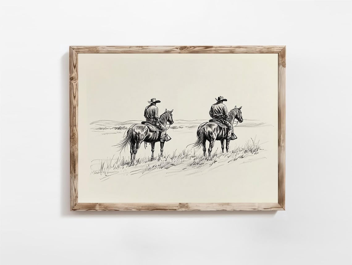 Charten Western Cowboy Sketch Poster Vintage Rustic Wall Art, 8x12 ...
