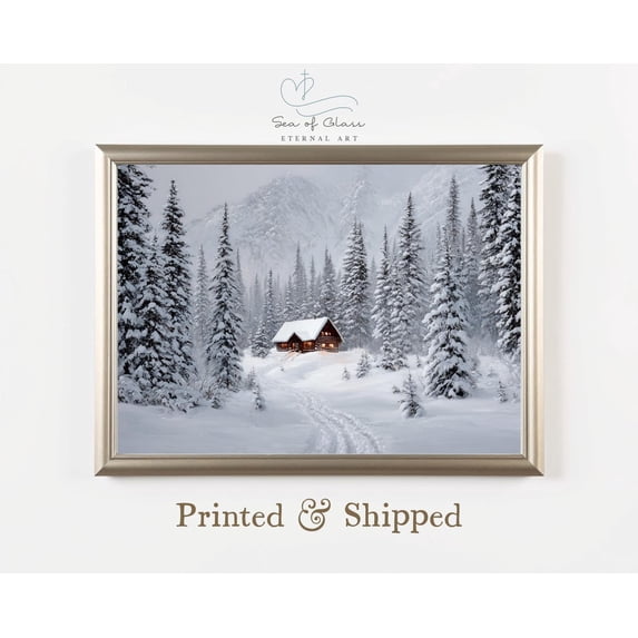 Charten Winter Cabin Snow Poster Rustic Mountain Landscape Wall Art ...
