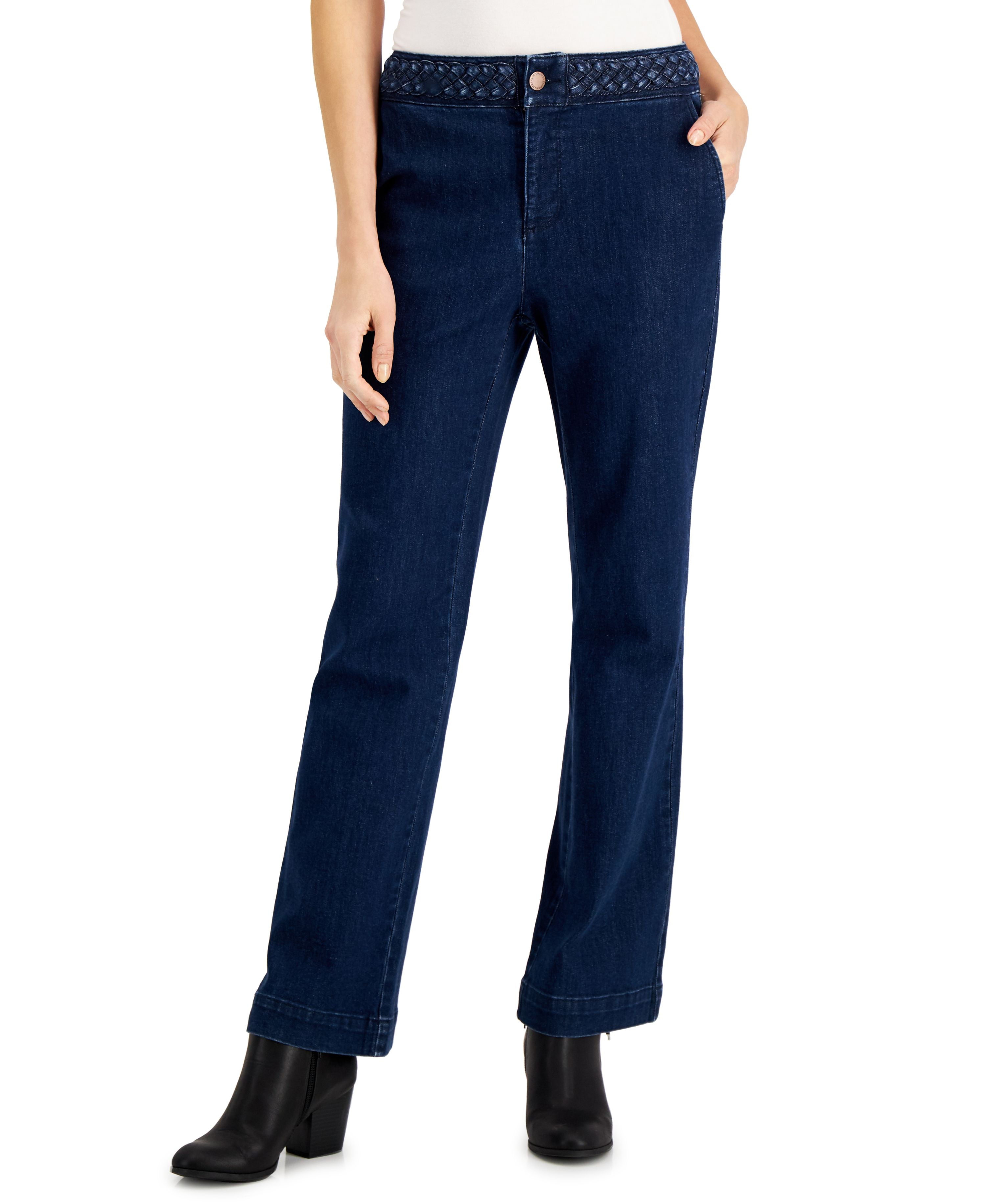 Charter Club Braided Waist Wide Leg Jeans Willow Wash 6 - Walmart.com
