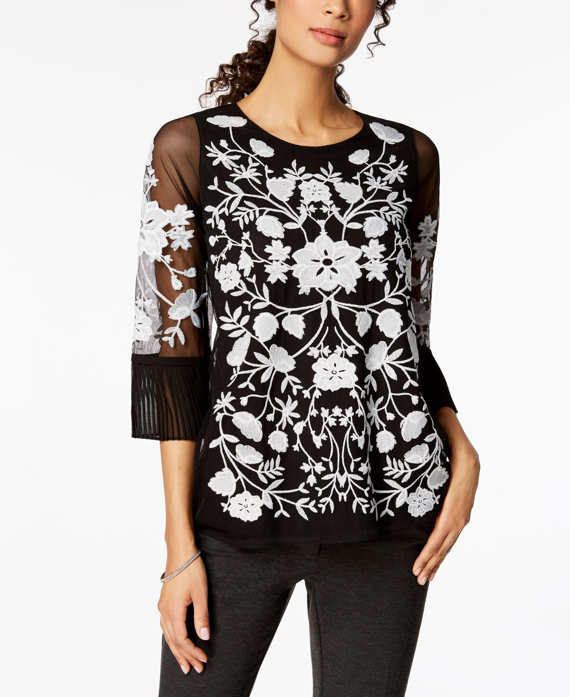 Charter Club Embroidered Illusion Top Deep Black M - Walmart.com