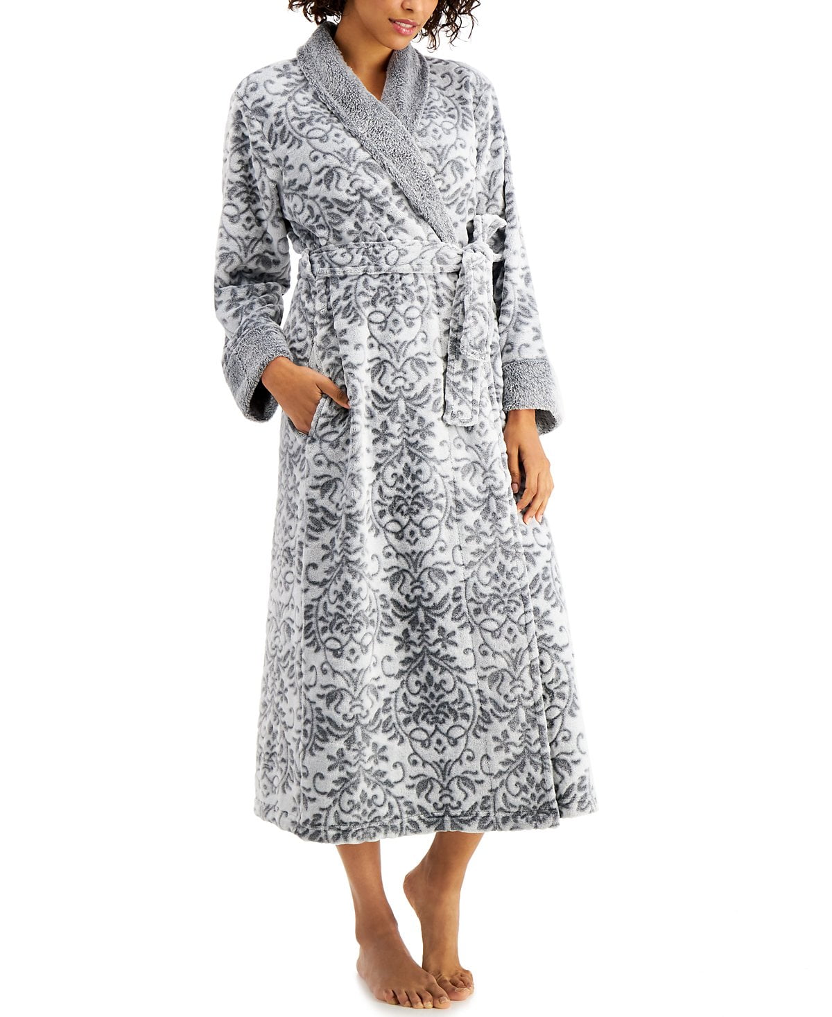 Charter Club Long Floral Scroll Plush Robe, Floral Scroll, Size M/L ...