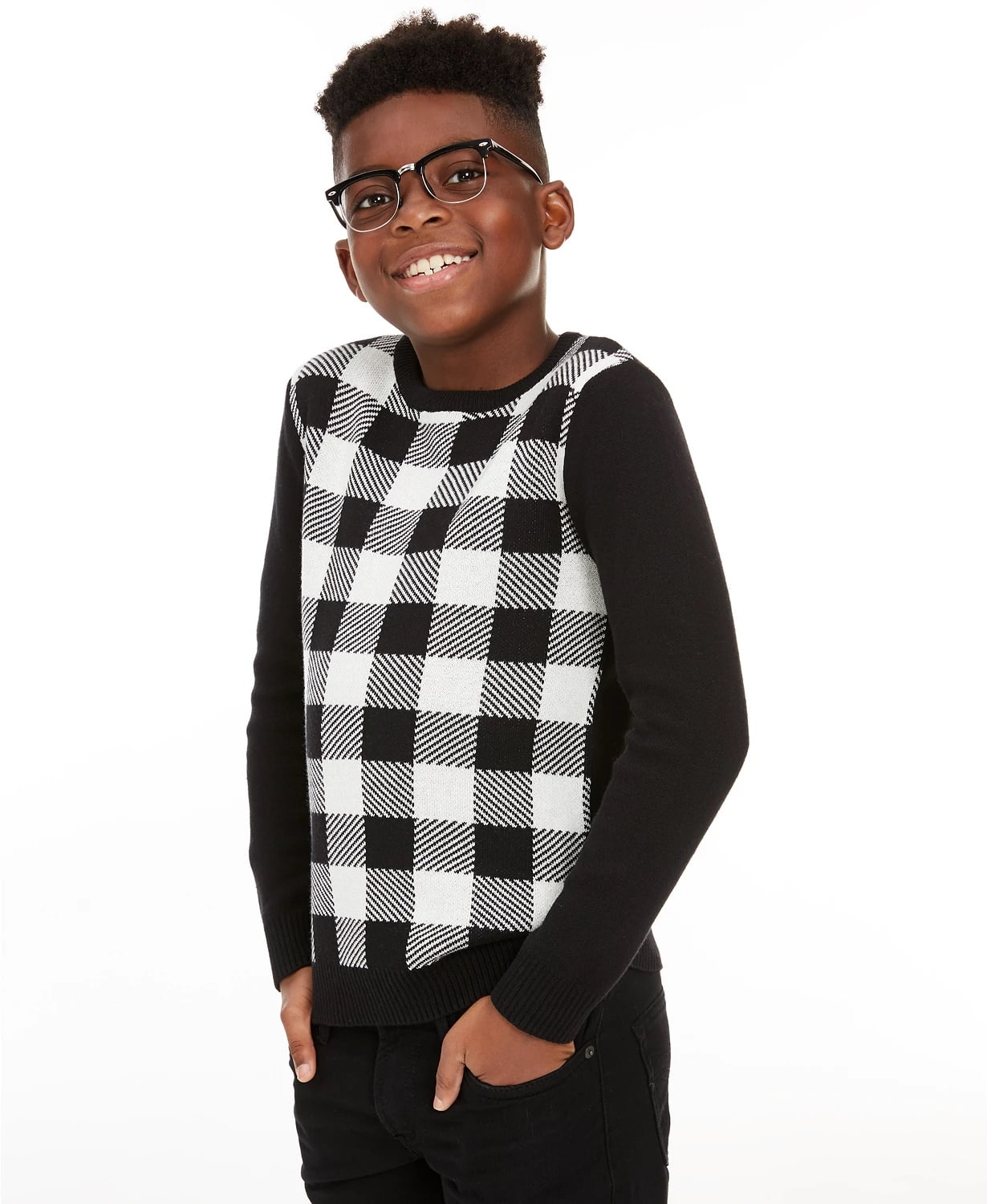 Charter Club Men's Big Boys Buffalo Check Family Sweater White Size ...