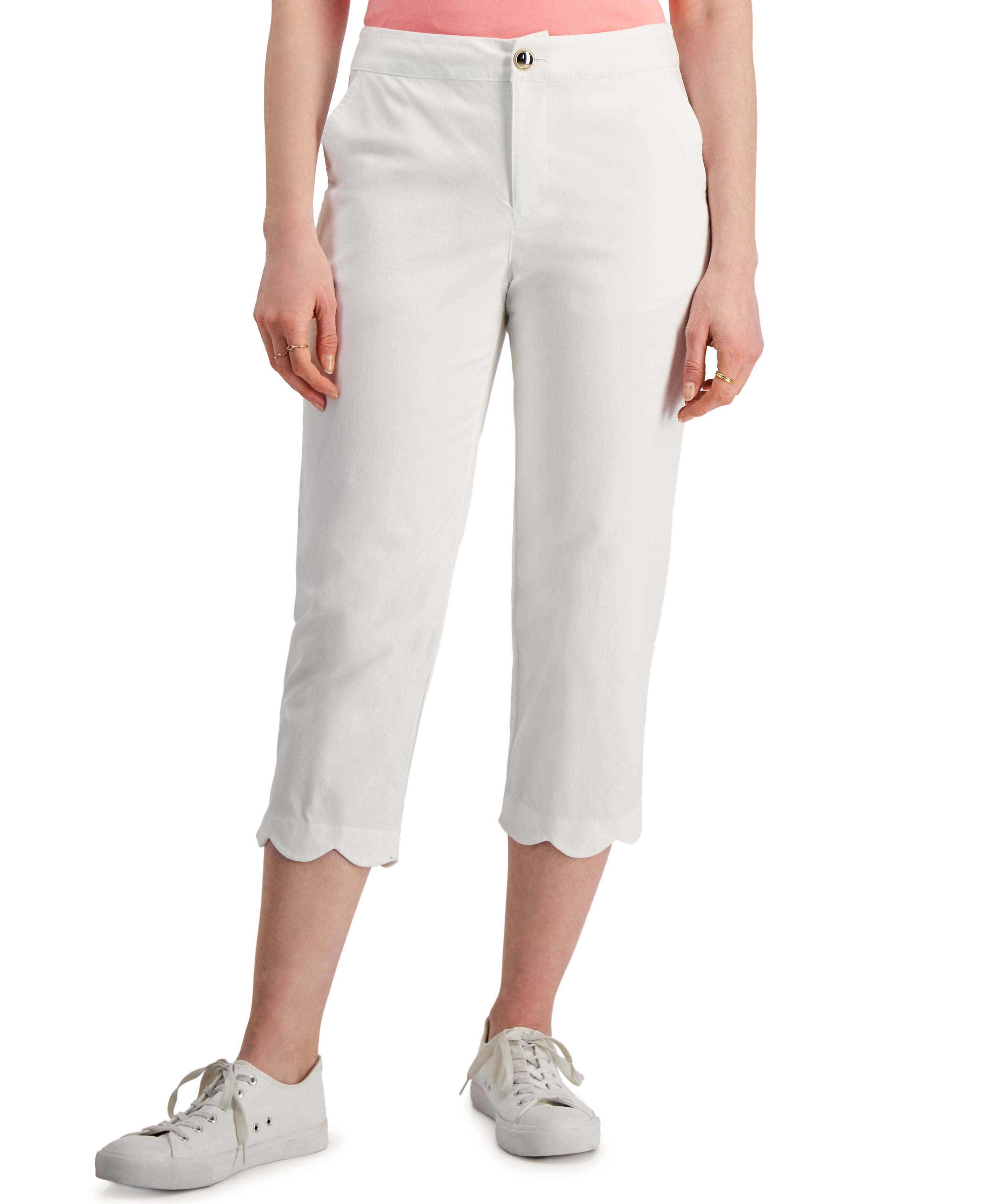 Charter Club Petite Cropped Scallop Hem Chinos Bright White 8P ...