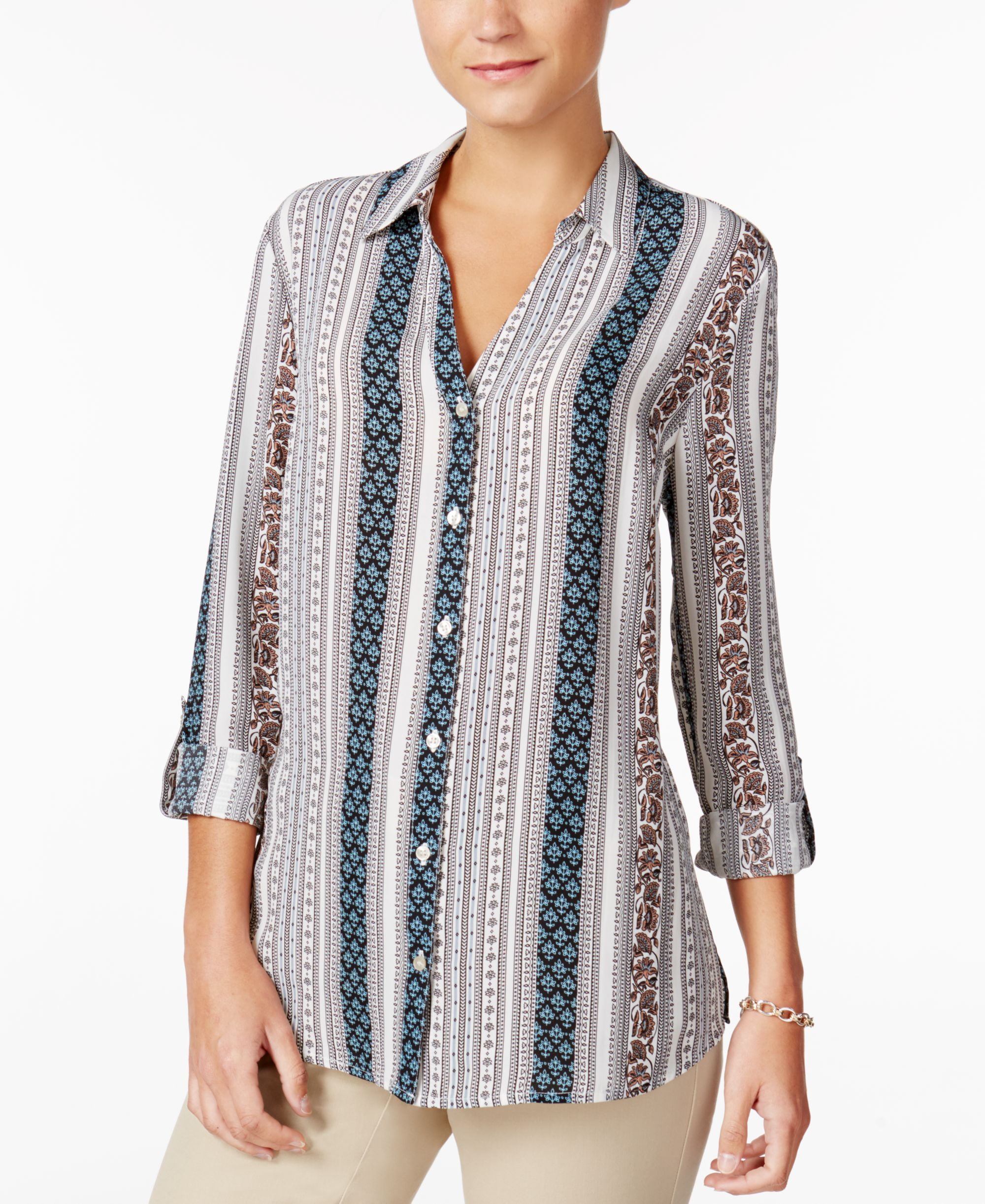 Charter Club Petite Mixed Print Blouse Cloud Combo PM - Walmart.com