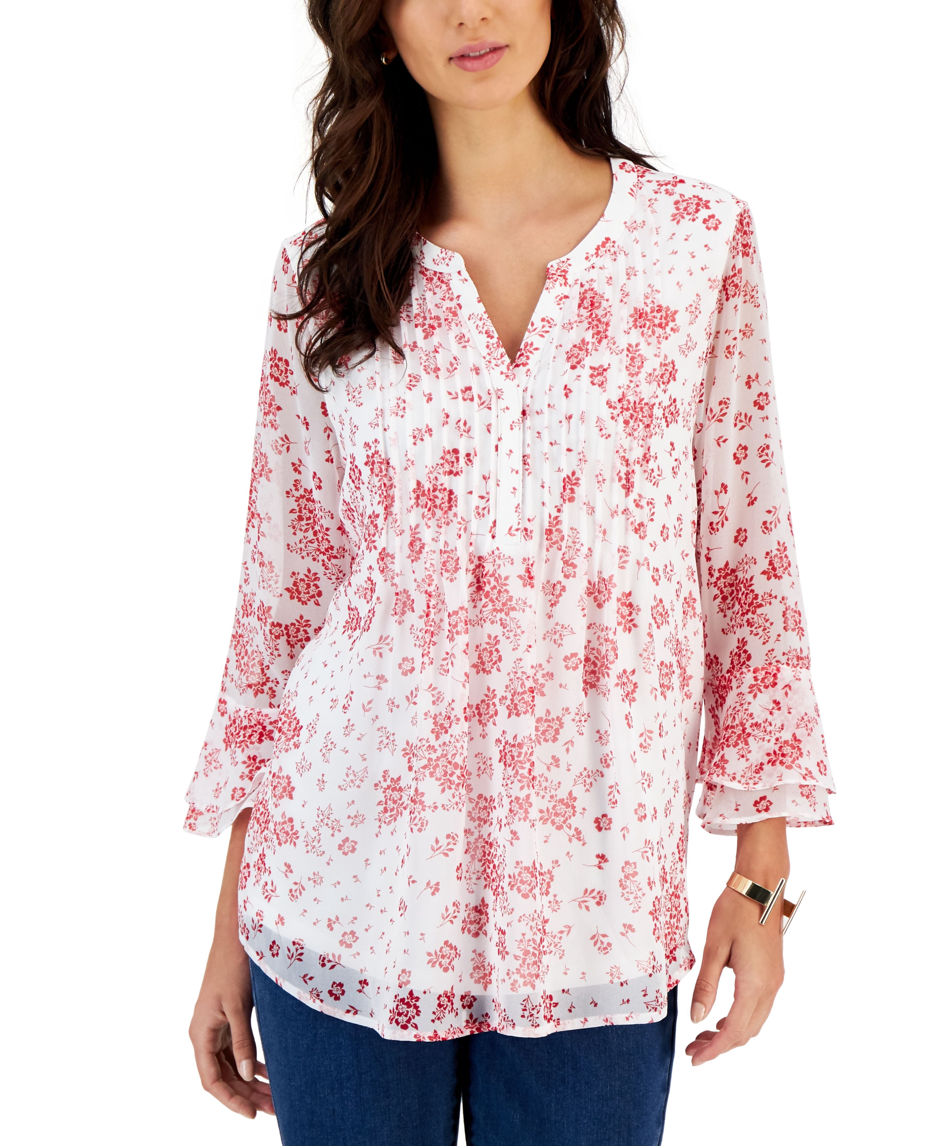 Charter Club Petite Printed Ruffled Blouse Cloud Combo PS - Walmart.com