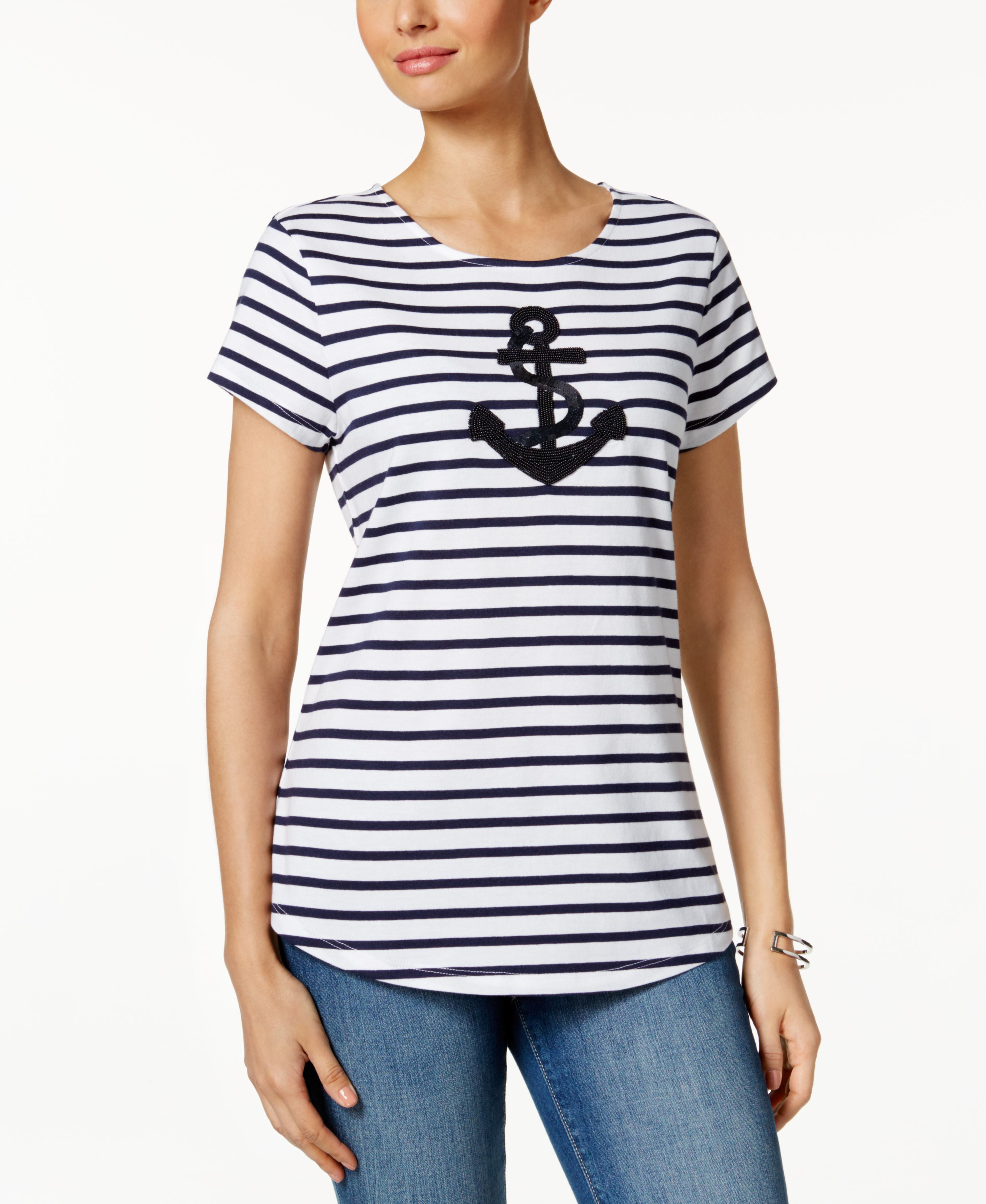Charter Club Petite Striped Anchor Graphic Top White Combo PM - Walmart.com