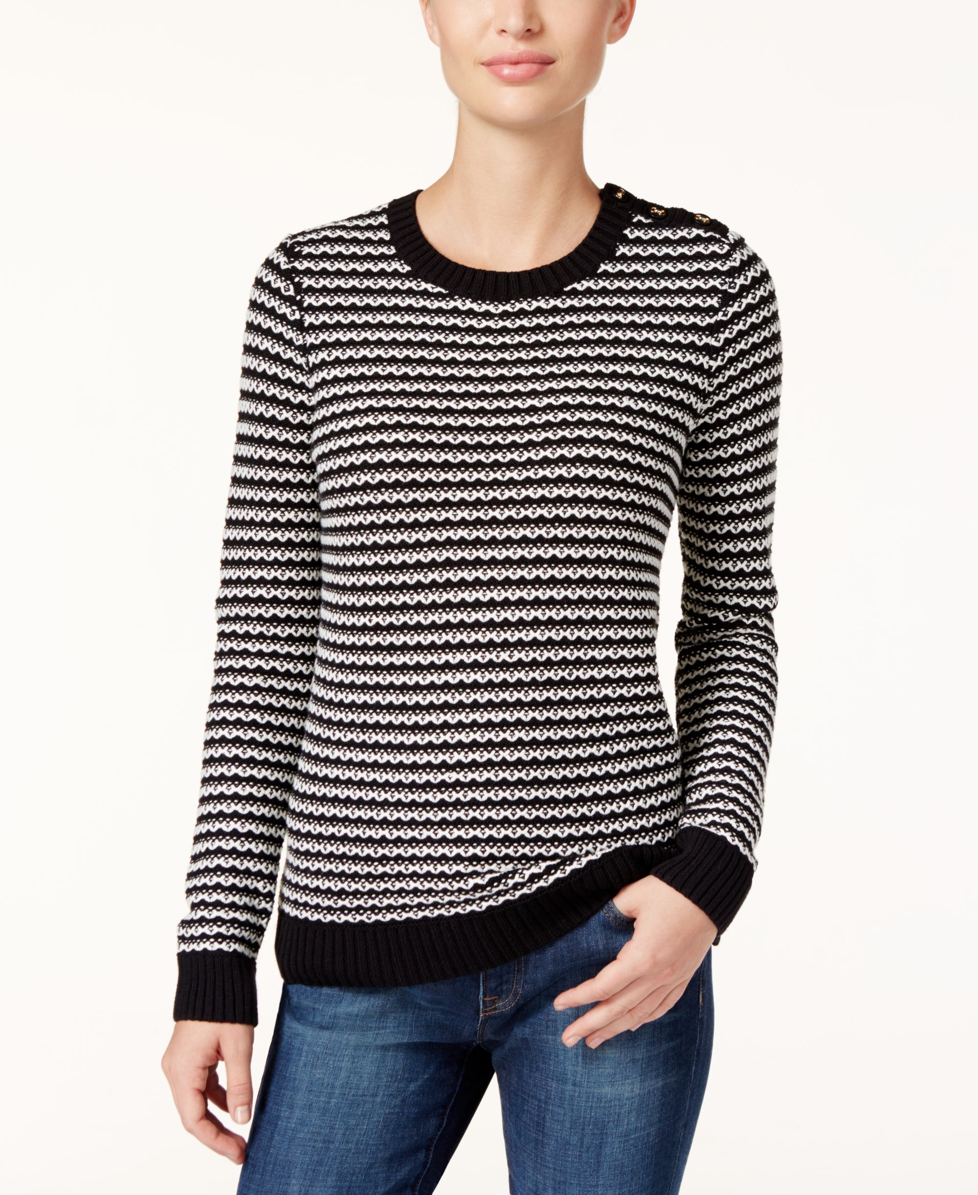 Charter Club Petite Striped Sweater Deep Black Combo PS - Walmart.com