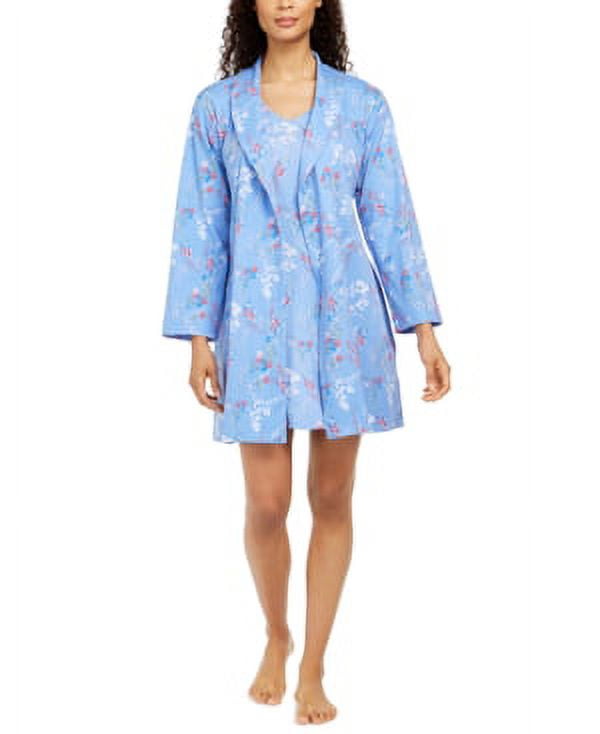 Charter Club Womens Cotton Floral Print Wrap Robe Blue Size XS ...