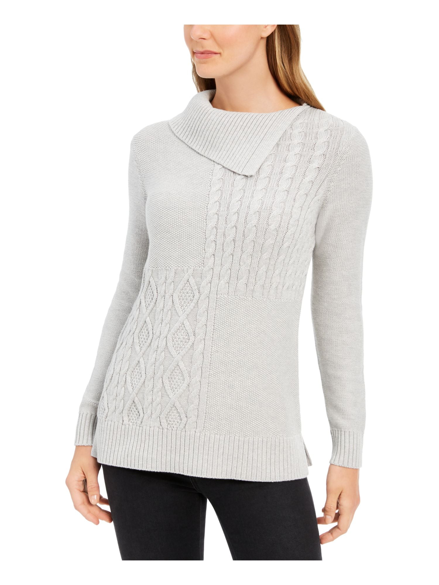 Charter Club Women's Gray Ribbed Heather Long Sleeve Cowl Neck Pullover ...
