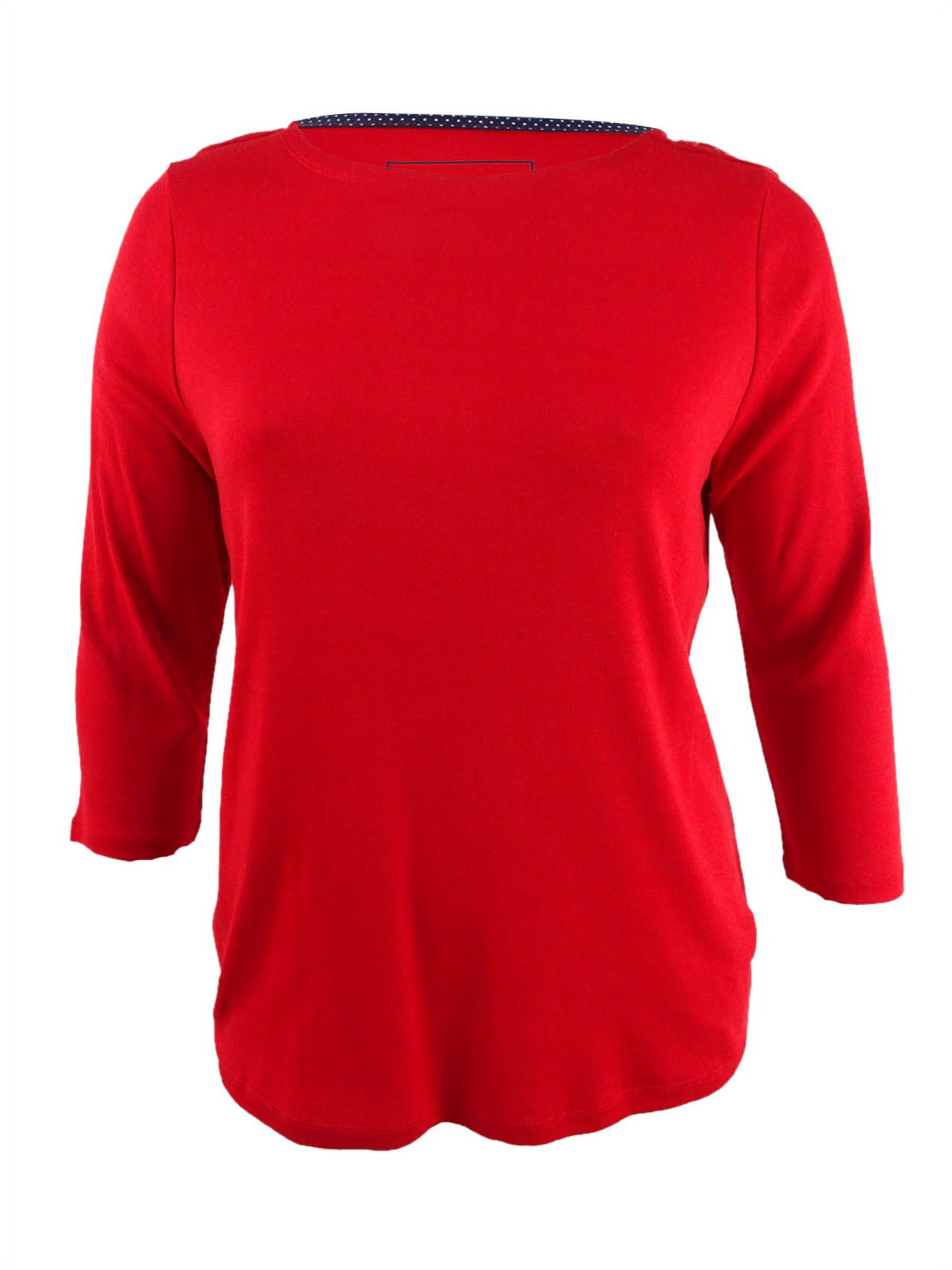 Charter Club Women's Pima Cotton Button-Shoulder Top (XL, Rashiving Red ...
